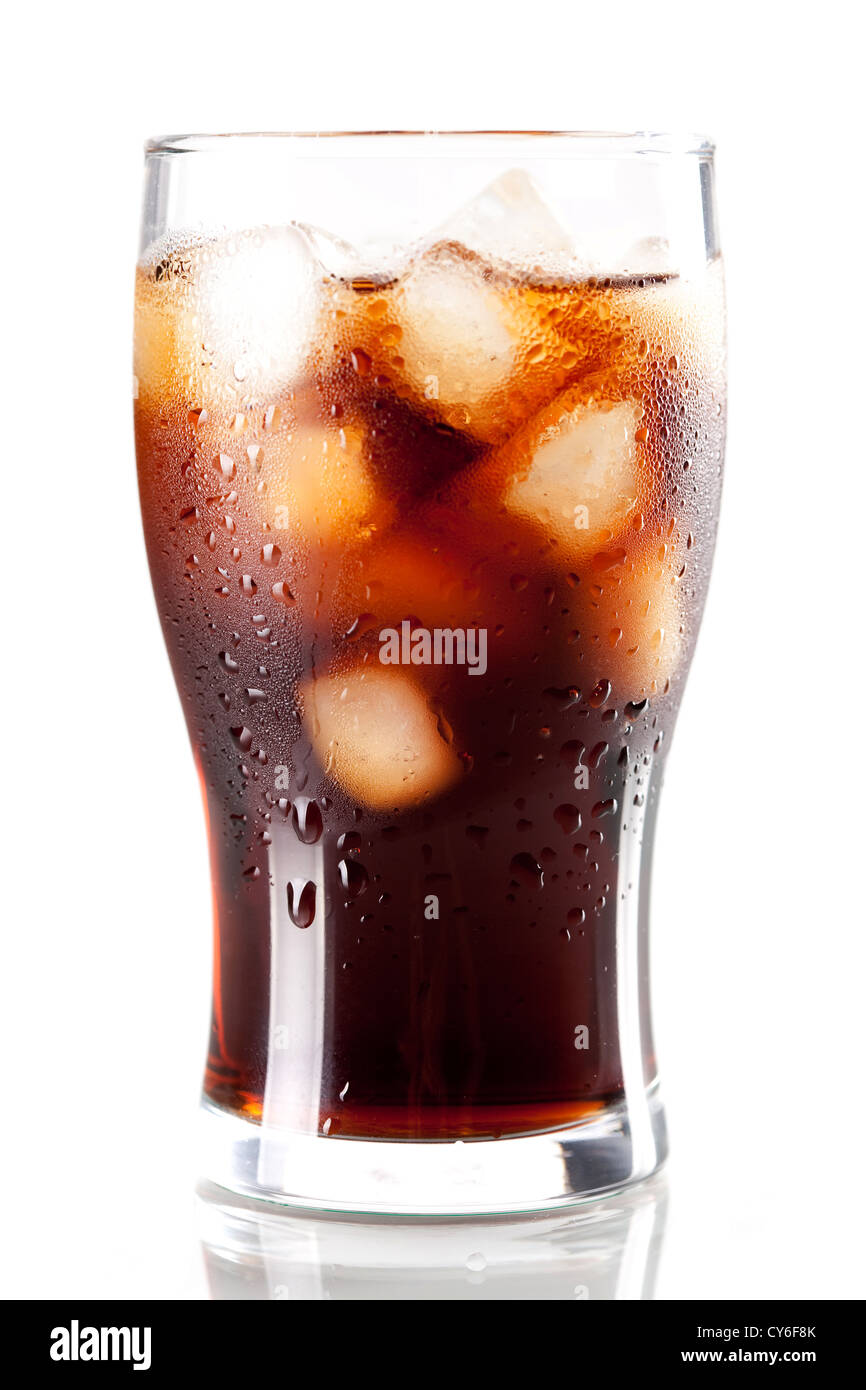 Fresh Cold Cola with ice in glass isolated on white background Stock ...