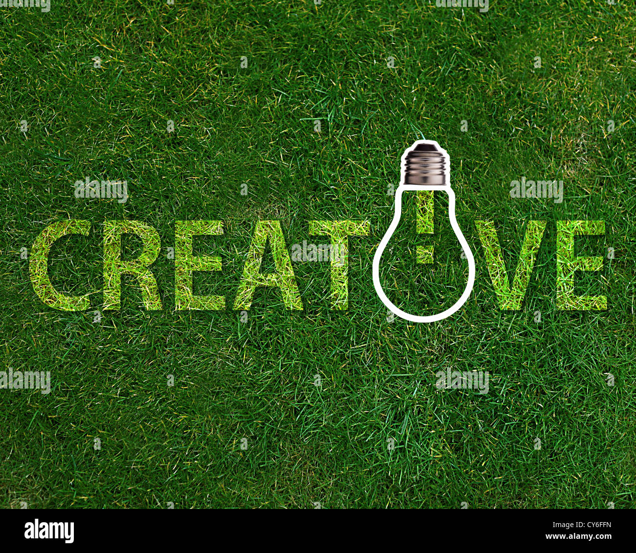 Creative word with lightbulb on grassland Stock Photo - Alamy