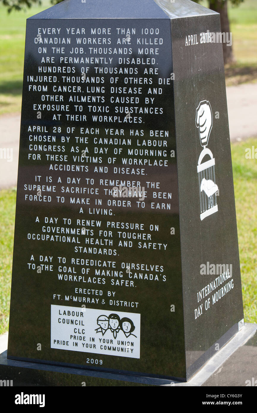 A memorial to workers who have died in work related accidents, in a ...