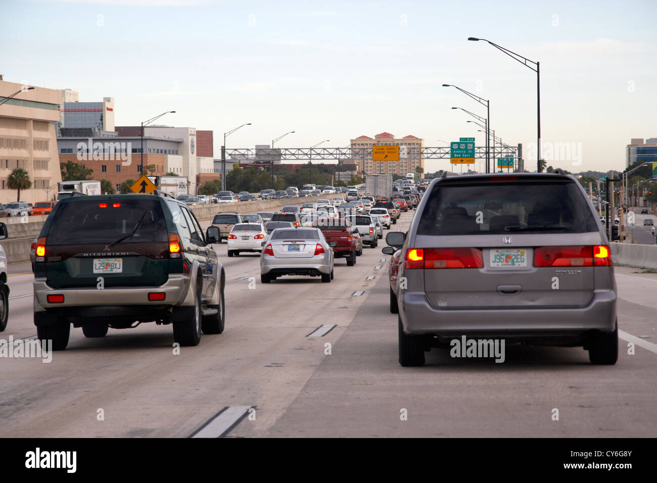 early morning commute driving into orlando city florida usa Stock Photo ...