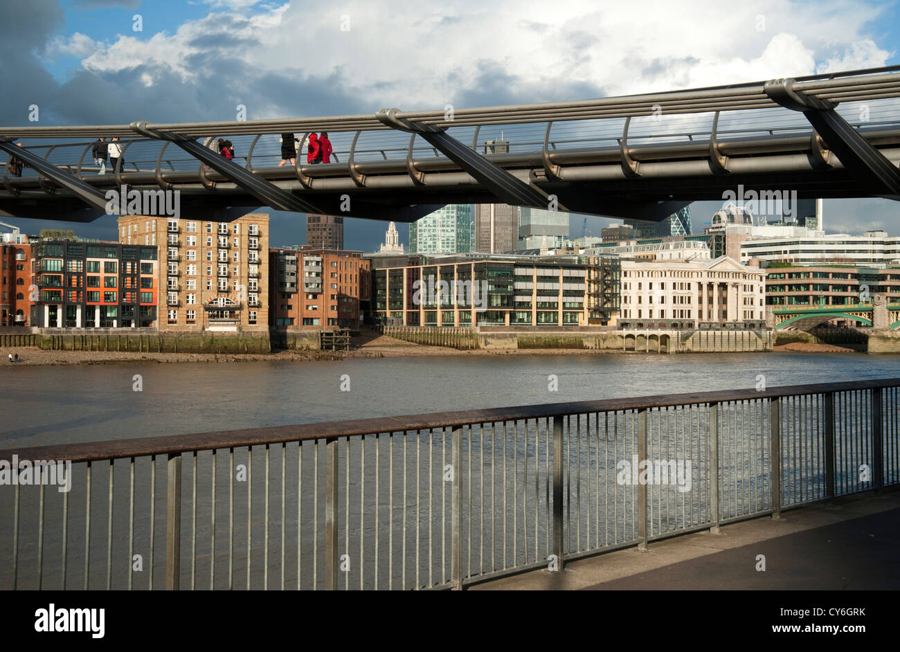 London Millenium Footbridge, a steel suspension bridge crossing River ...