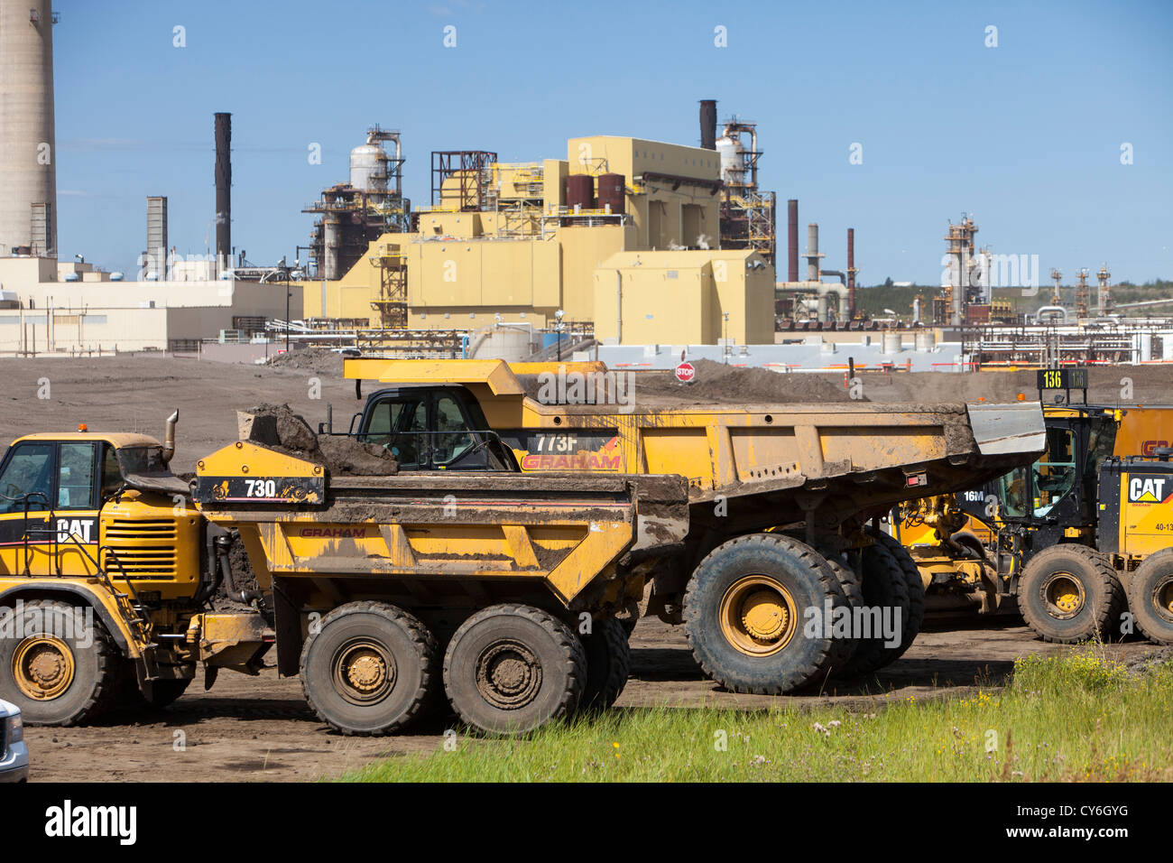 Massive dump trucks by the Syncrude upgrader plant. The tar sands are ...
