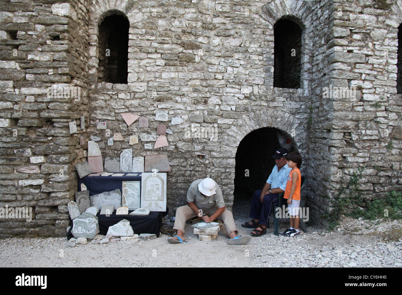Stone Mason Making Souvenir Pictures at Gjirokastra Castle in Albania ...