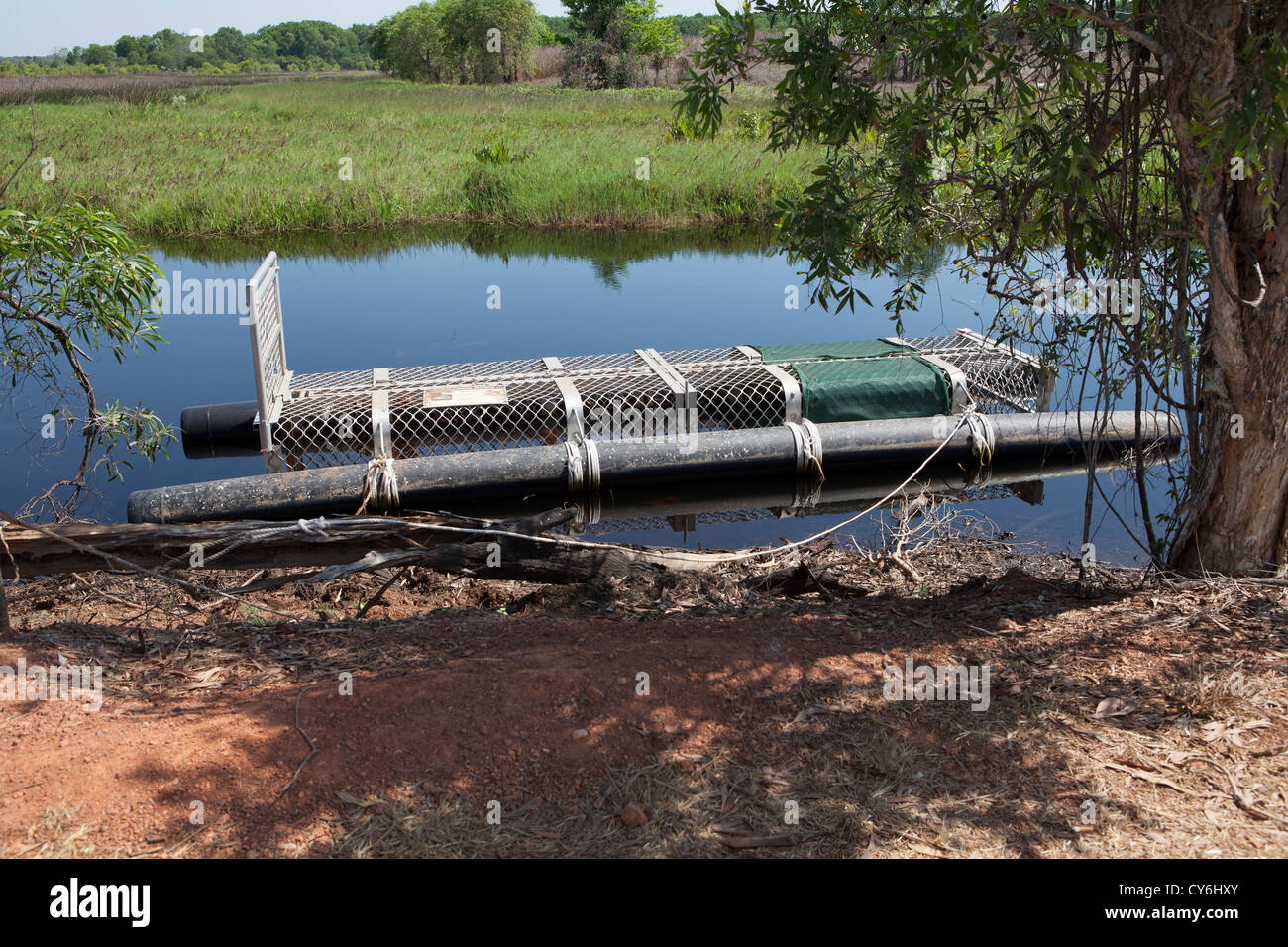 Humane crocodile trap set up in the Northern Territory, Australia Stock ...