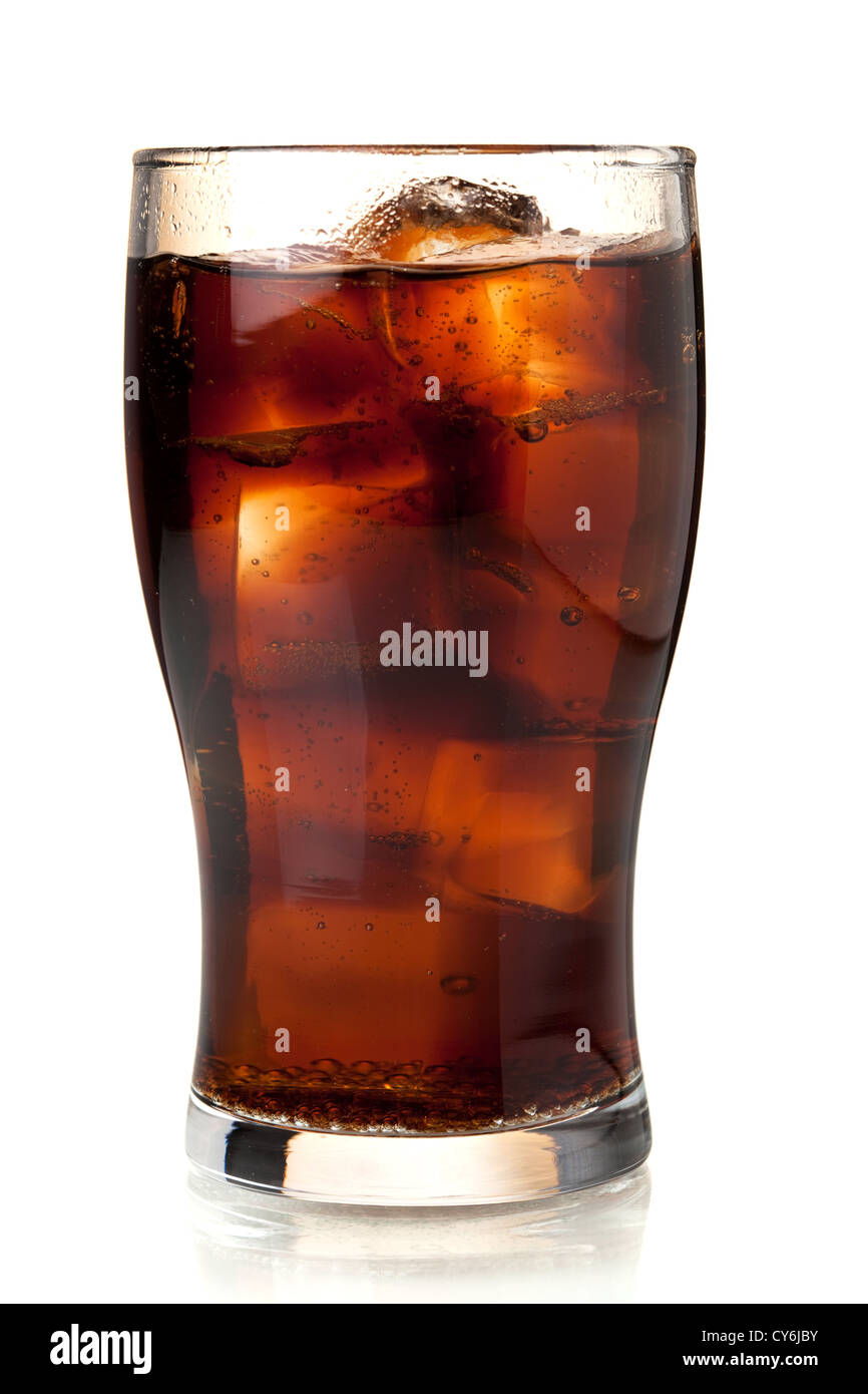 Glass of cola with ice. Isolated on white background Stock Photo - Alamy