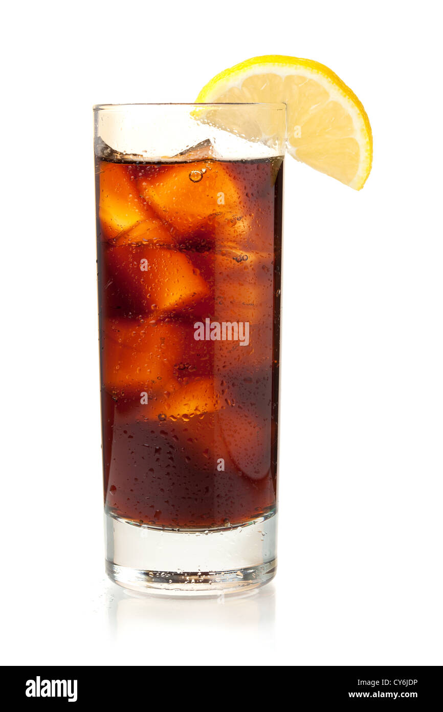 Cola in highball glass with lemon slice. Isolated on white background Stock Photo - Alamy