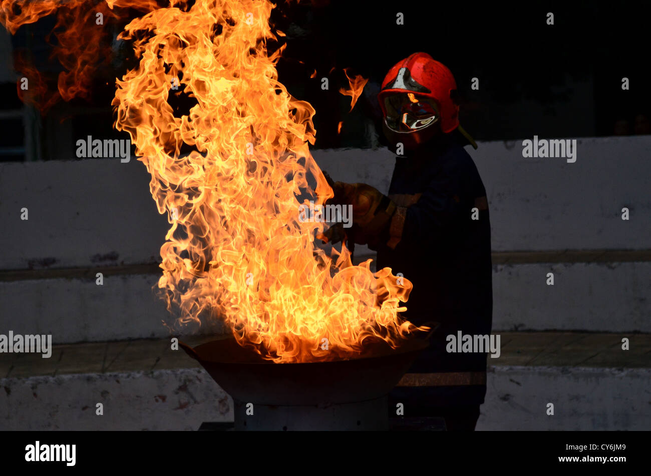 fire burning fiercely and hot, fireman Stock Photo - Alamy