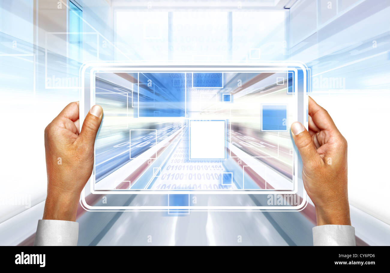 computer background with laptop technologies of the future Stock Photo ...