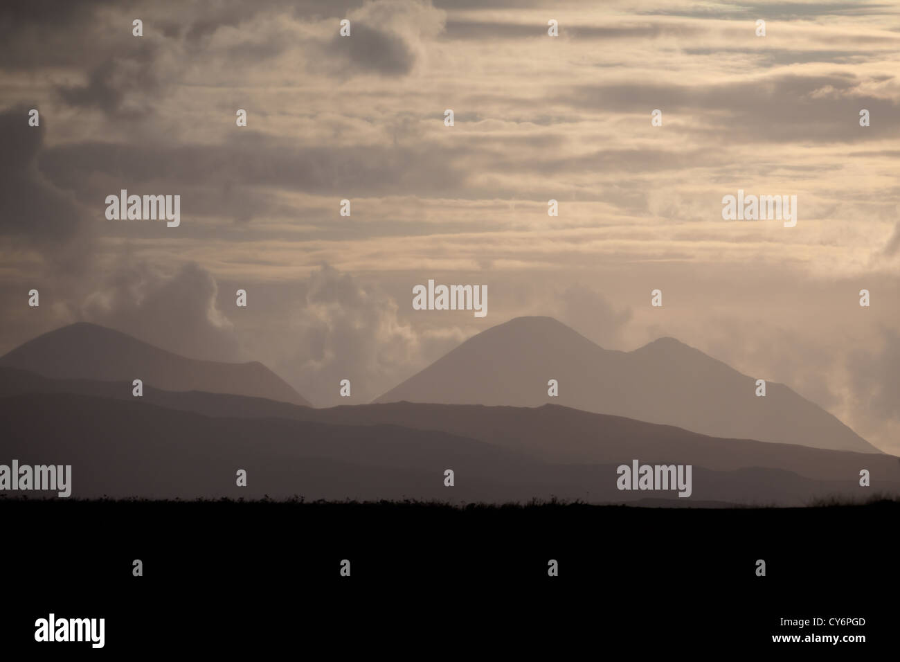 Mountains and cloudy sky at dusk, Kyle of Lochalsh, Scotland Stock ...