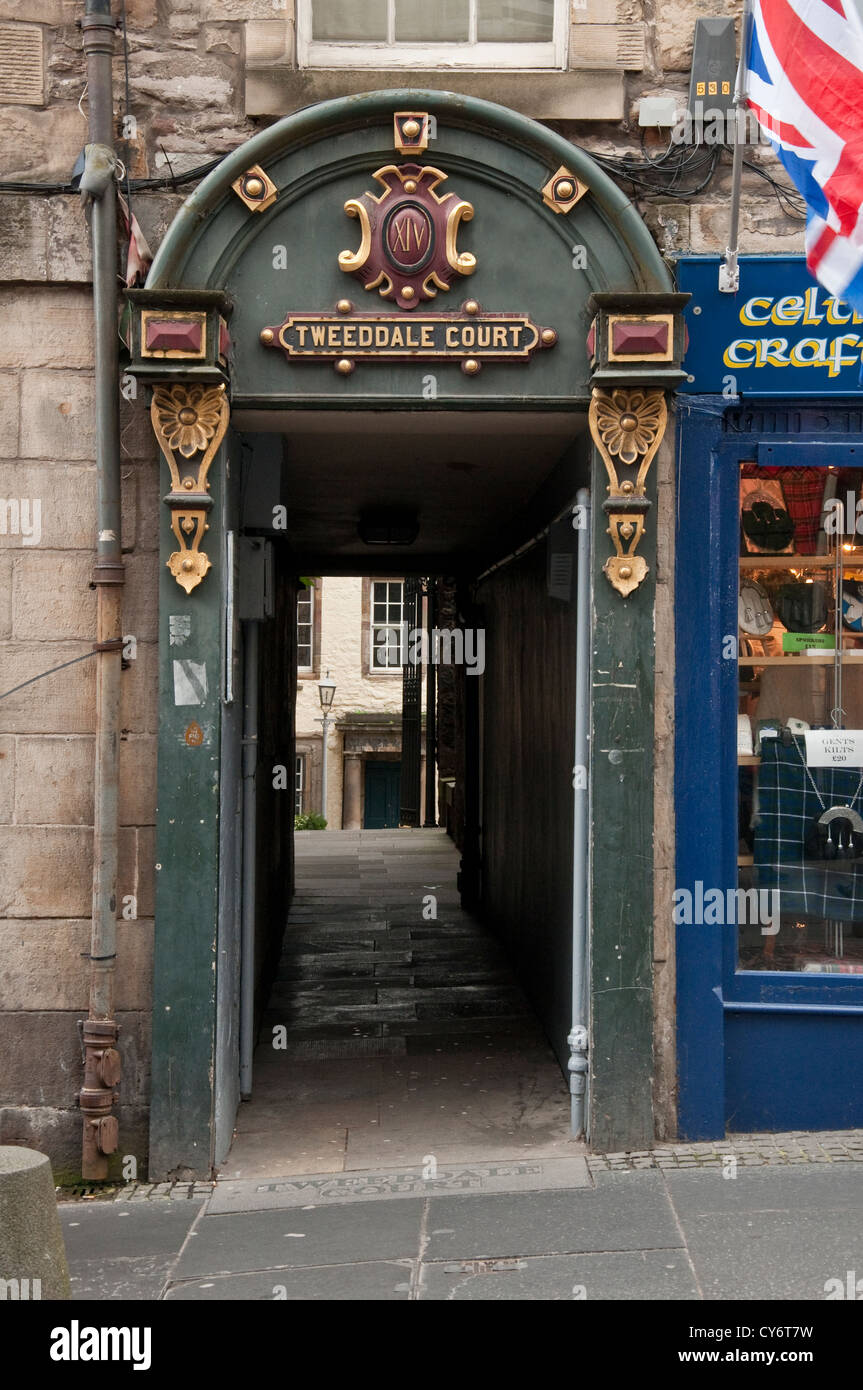 The ornate entrance to Tweeddale Court on The Royal Mile in central ...