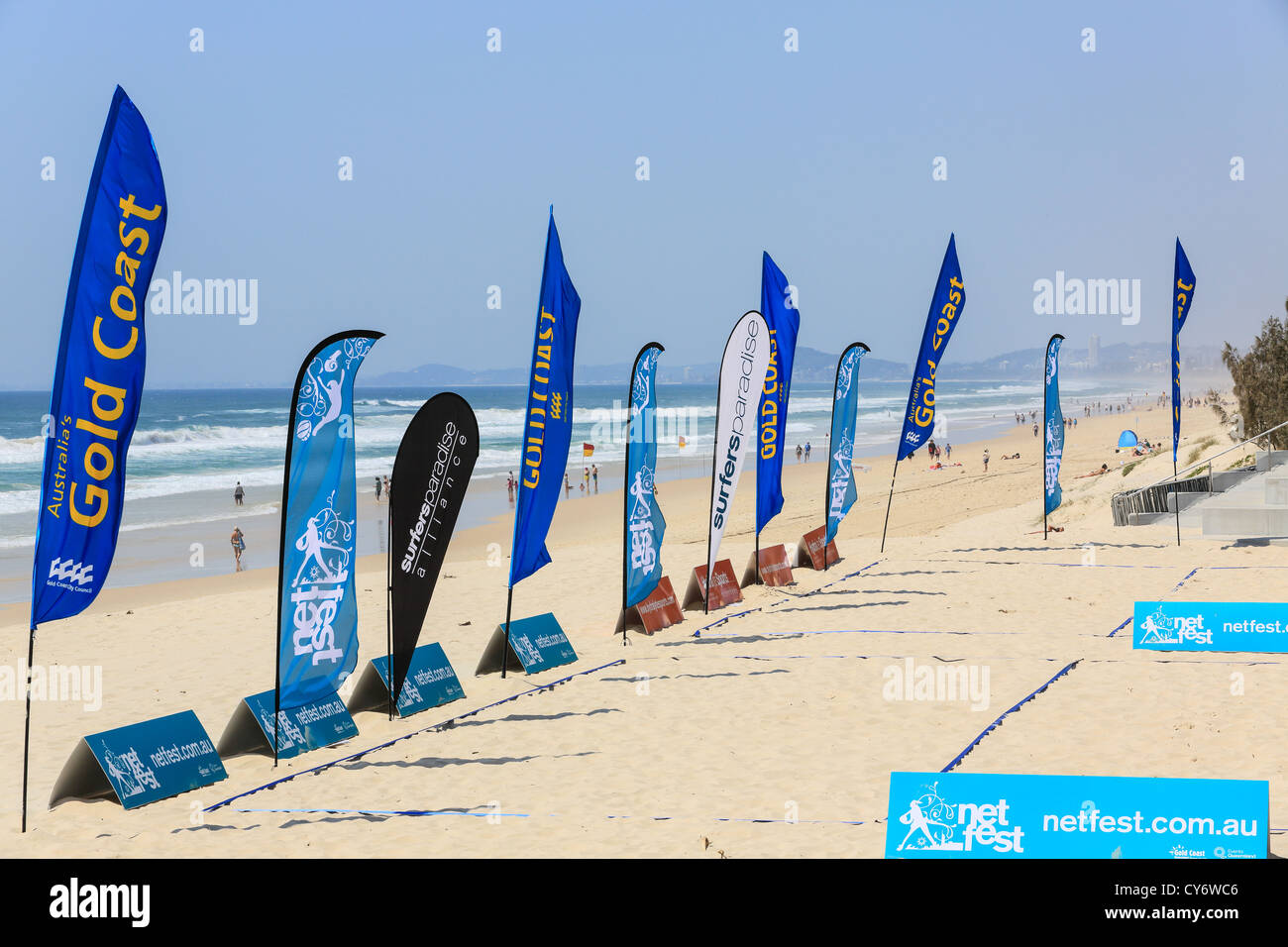 The game is on at the Beach Netball at Surfers Paradise beach for the ...