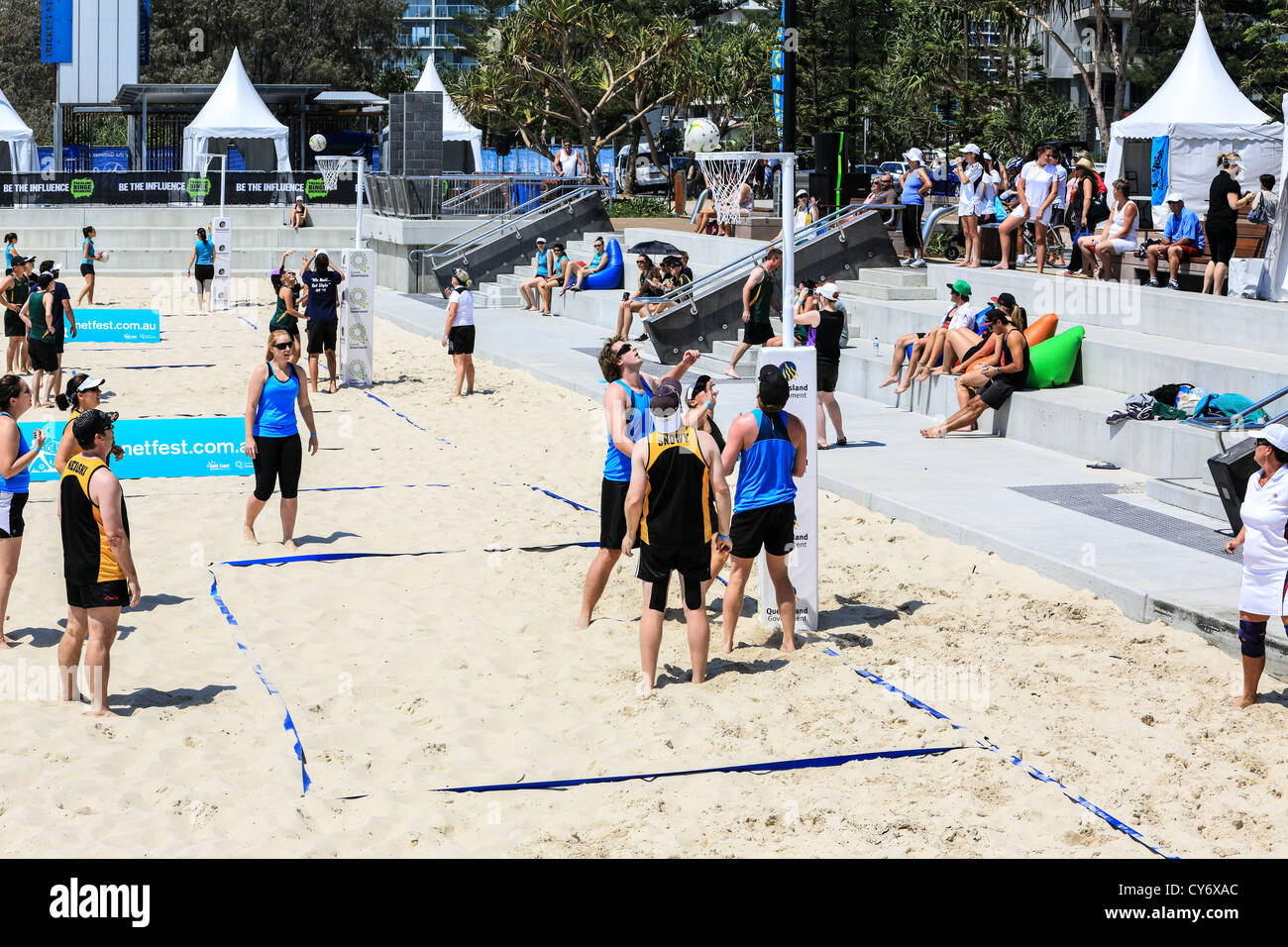 The game is on at the Beach Netball at Surfers Paradise beach for the ...