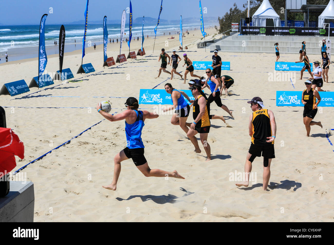 The game is on at the Beach Netball at Surfers Paradise beach for the ...