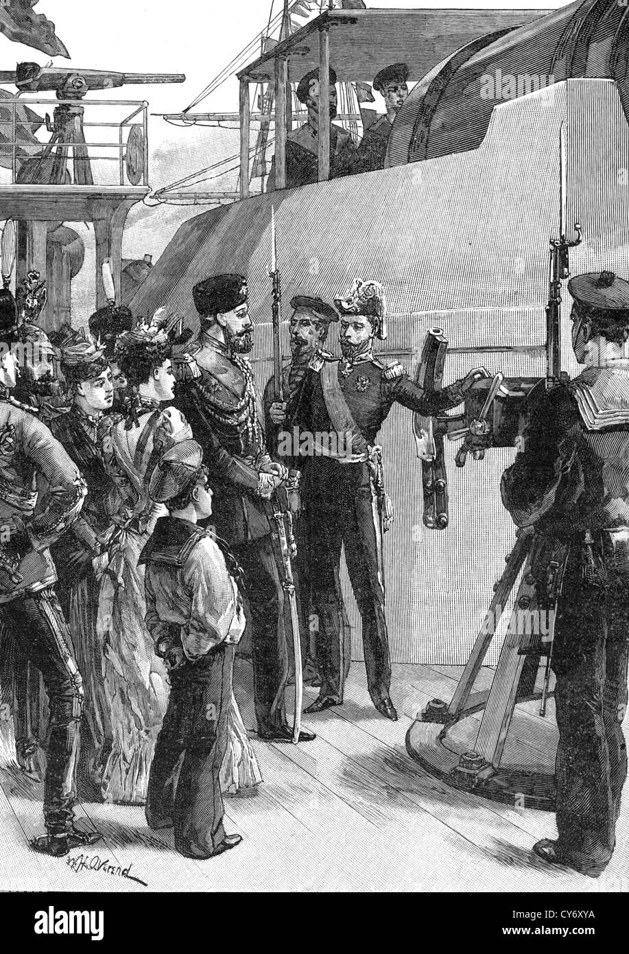 TSAR NICHOLAS II visiting a French naval squadron in the Russian port ...