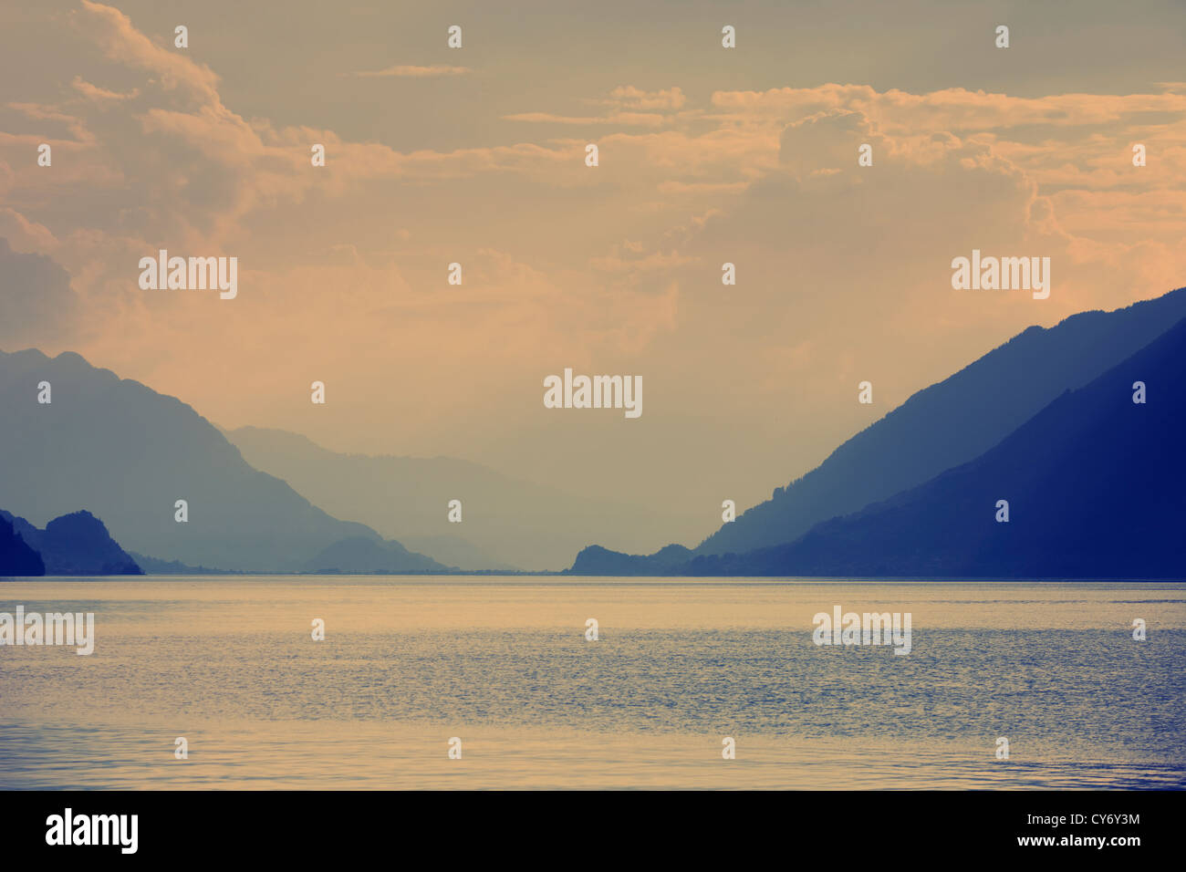 swiss lake at sunset in brienz, switzerland Stock Photo - Alamy