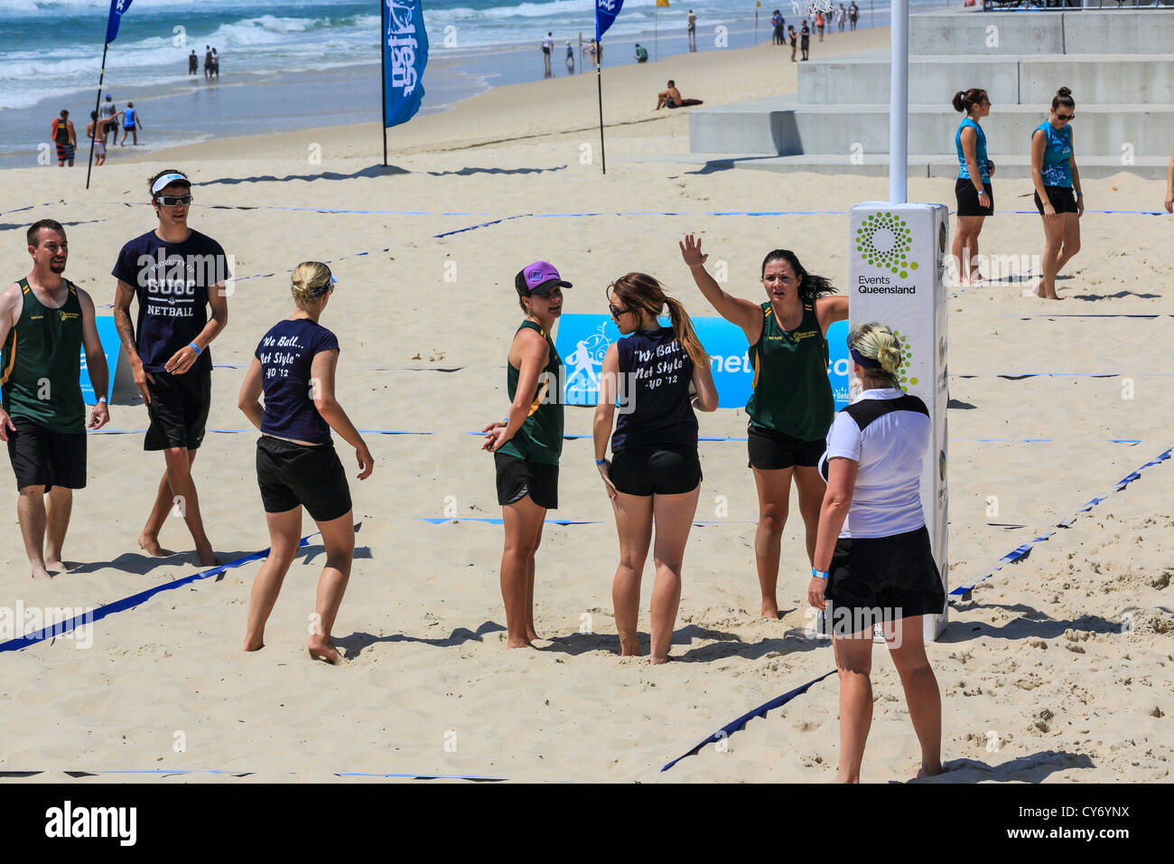 The game is on at the Beach Netball at Surfers Paradise beach for the ...