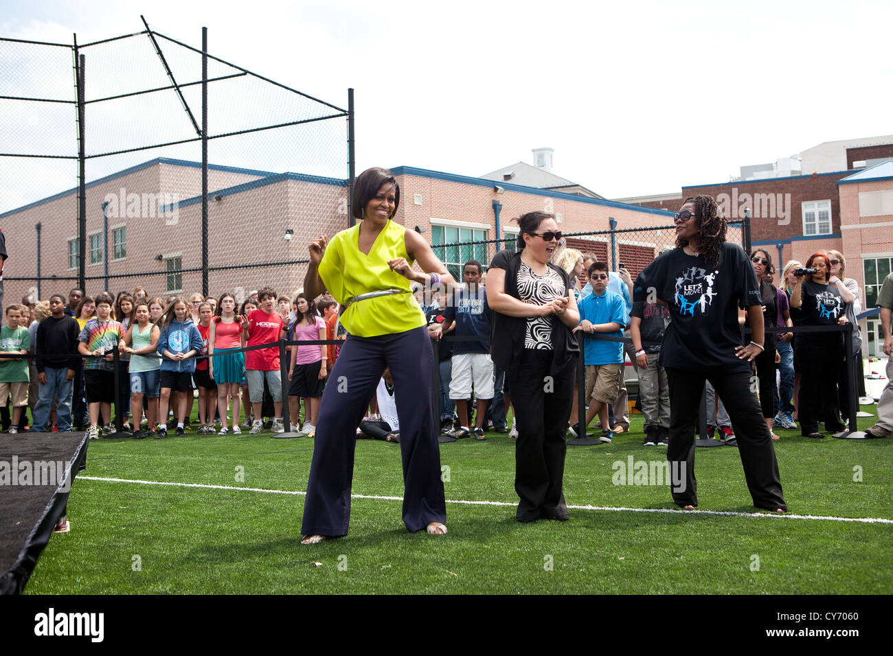 First Lady Michelle Obama dances during a Flash Mob Dance at Alice Deal ...