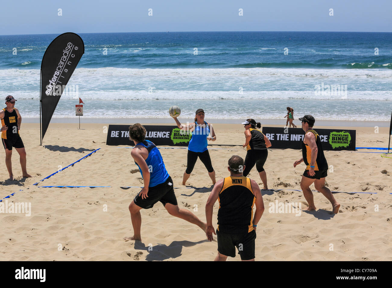 The game is on at the Beach Netball at Surfers Paradise beach for the ...
