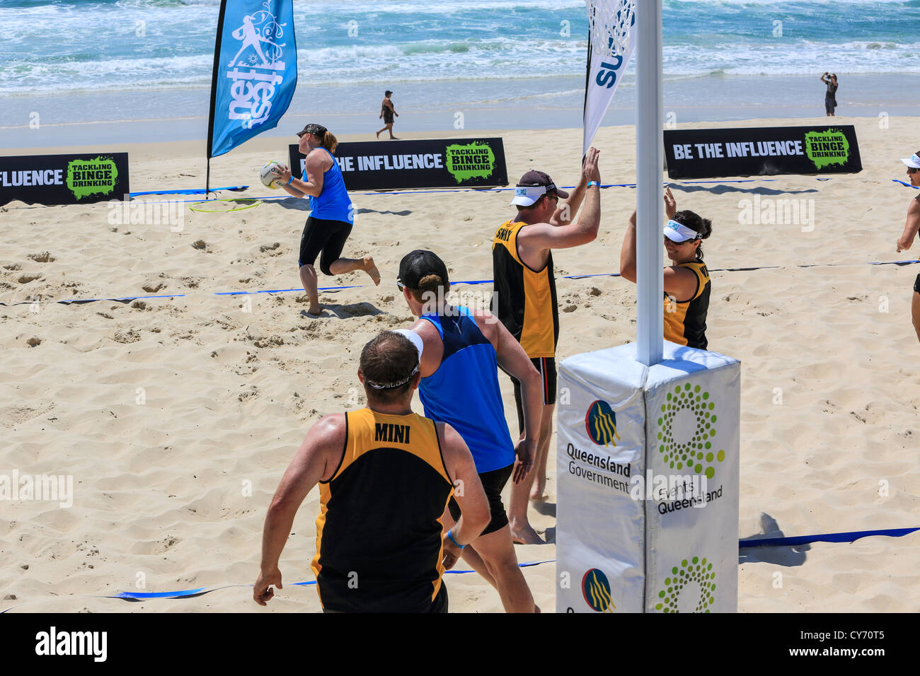 The game is on at the Beach Netball at Surfers Paradise beach for the ...