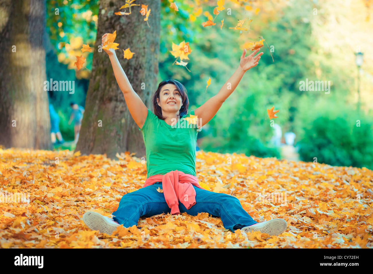 Beautiful Girl Falling Leaves Colors High Resolution Stock Photography ...
