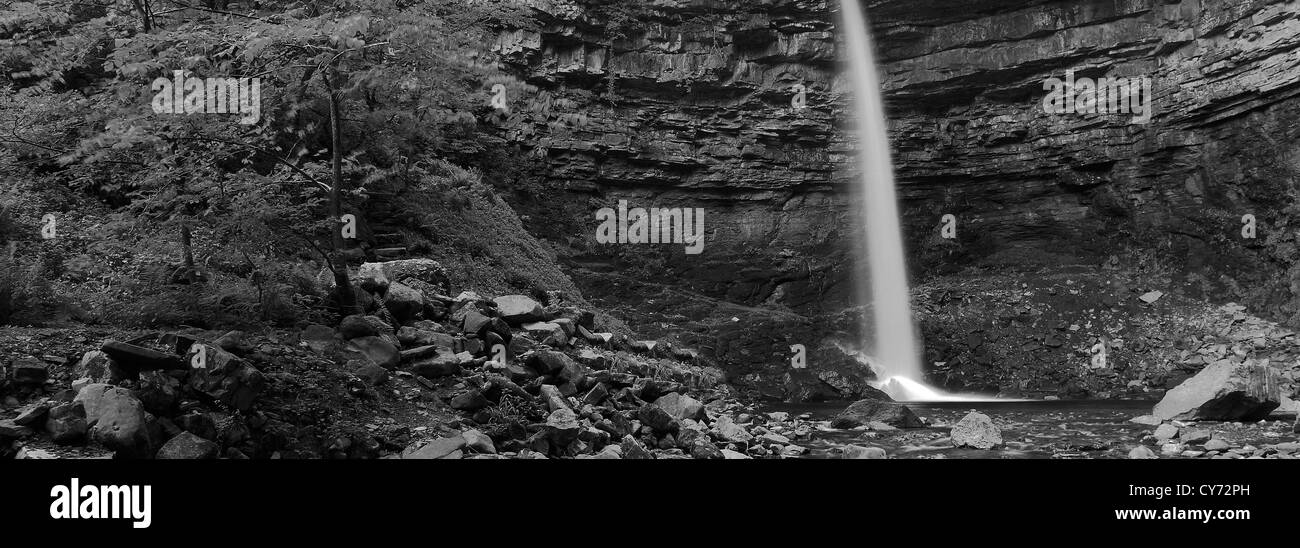Black and White image panoramic Hardraw Force waterfall, River Ure ...