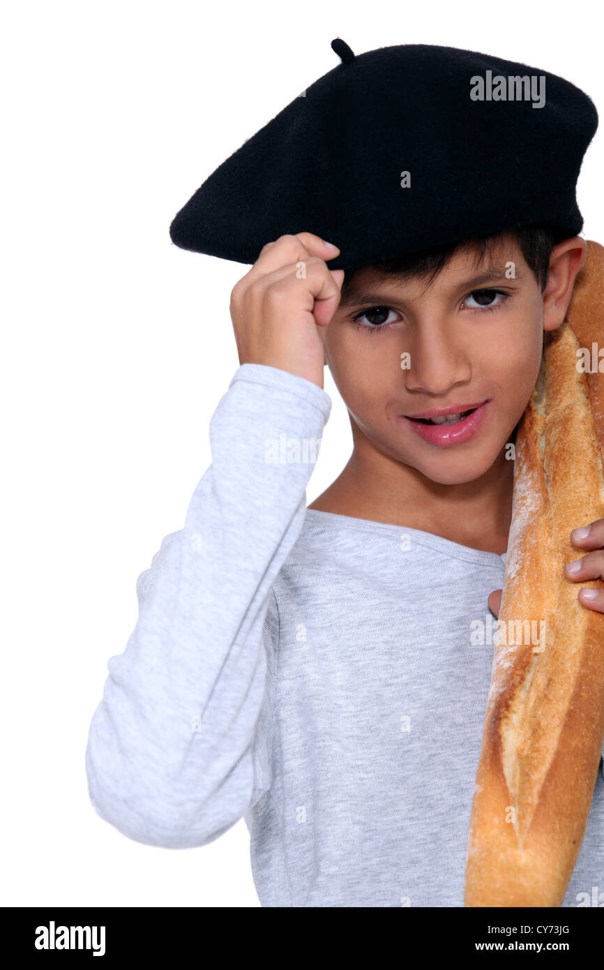 Child with beret and loaves of bread Stock Photo - Alamy
