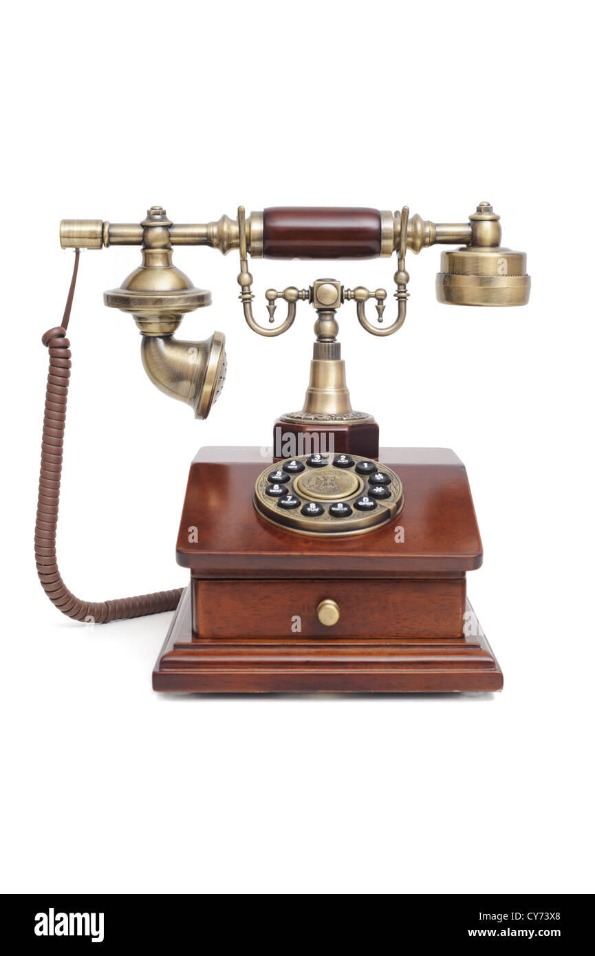 Old-fashioned phone on white isolated background Stock Photo - Alamy