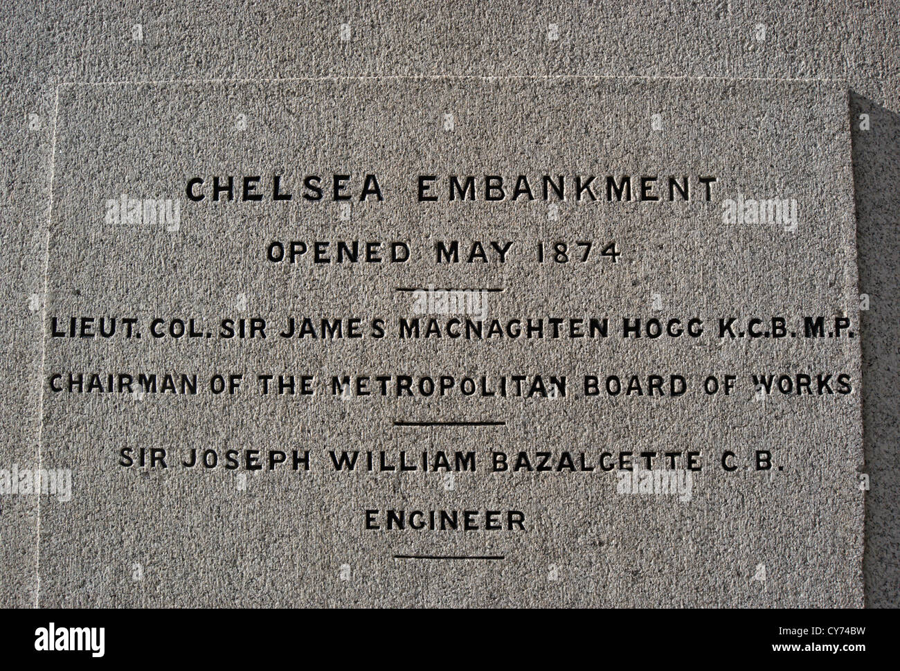 inscription on a monument to the may 1874 opening of chelsea embankment ...