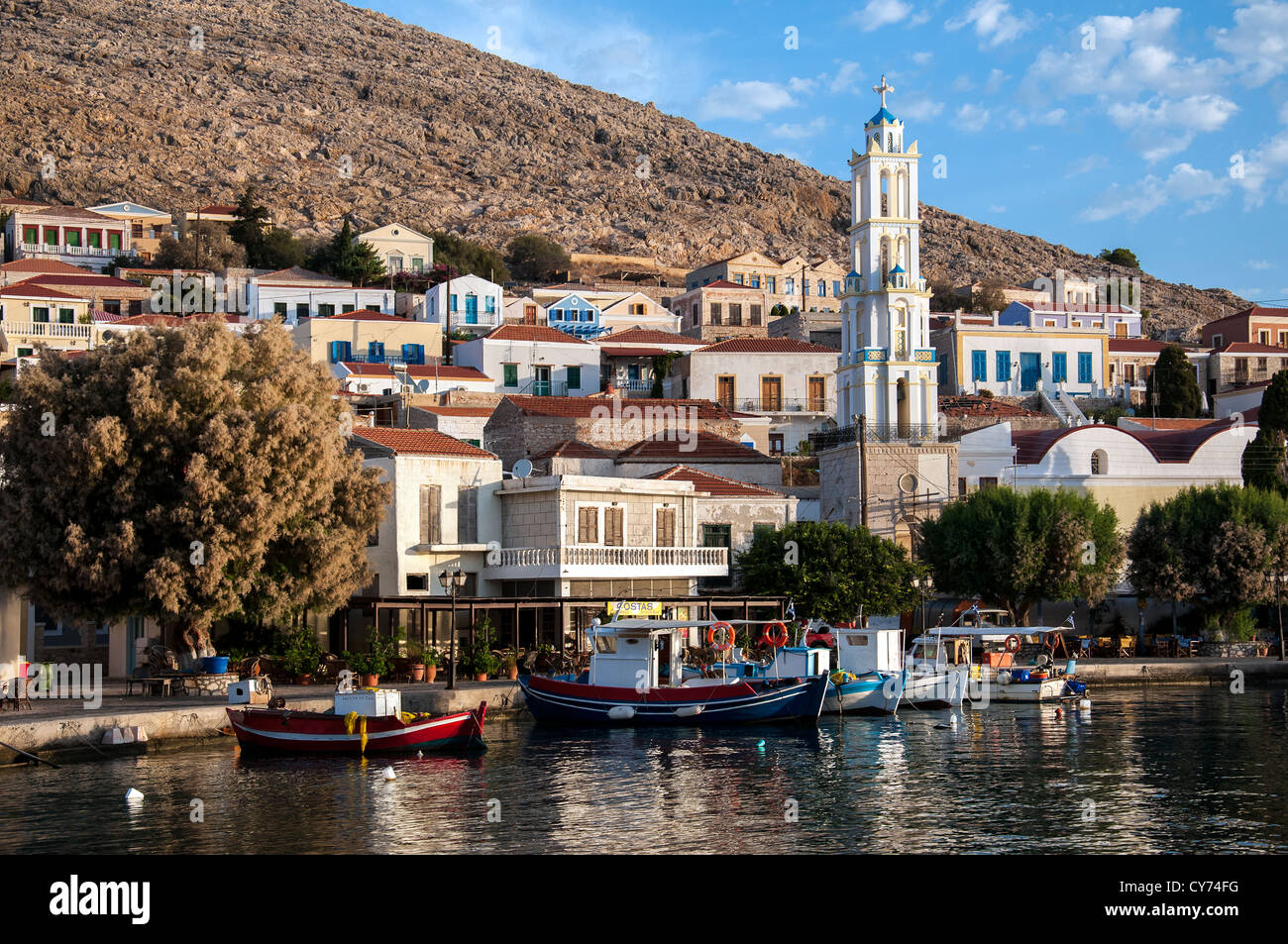 Emborio Harbour, Halki Stock Photo - Alamy