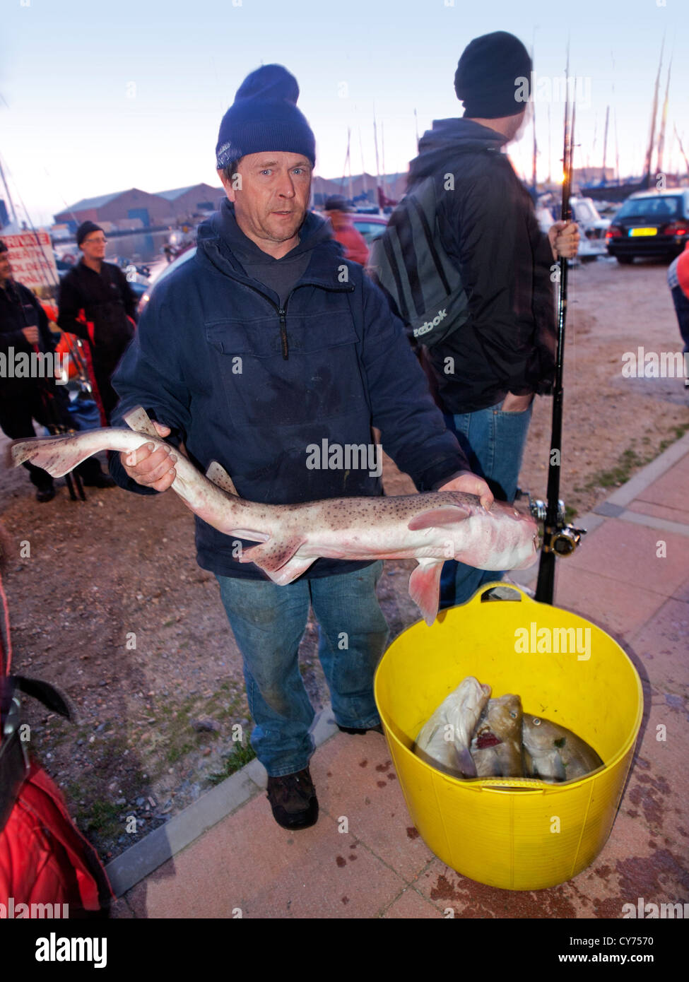 After a day of fishing near Shoreham Harbour,an angling club weighs its ...