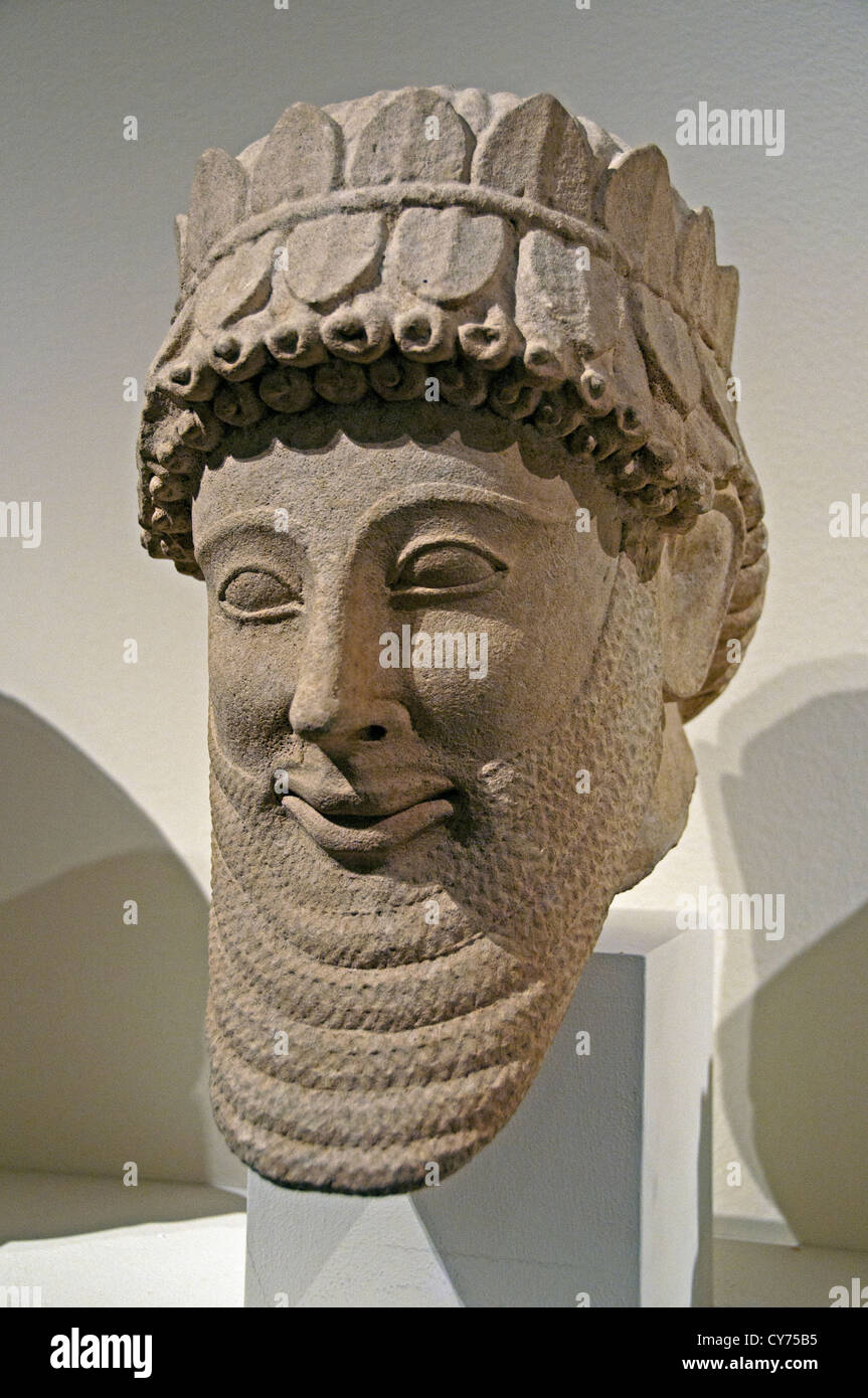 Limestone male head archaic 5th century B.C. Cypriot 33 cm Cyprus Greek ...