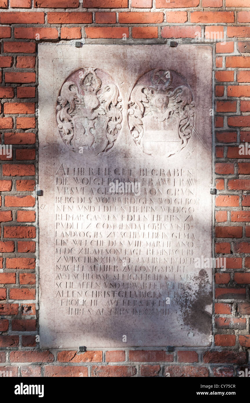 Outside epitaph on the wall of Kant Cathedral in Kaliningrad. Russia ...