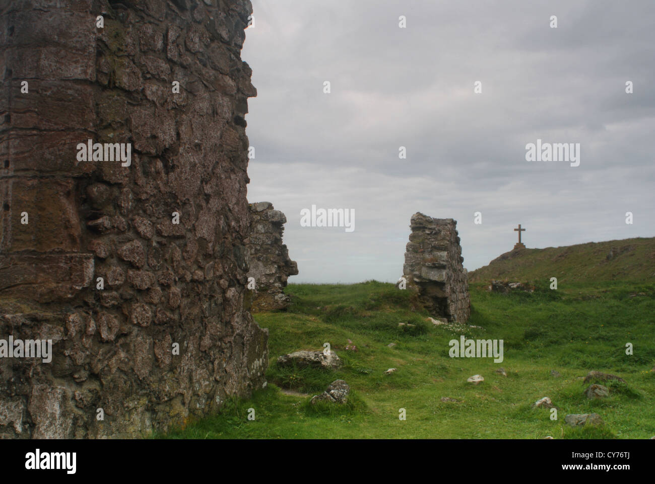 St Dwynwens church ruins and cross on Llandwynn Island Anglesey Stock ...