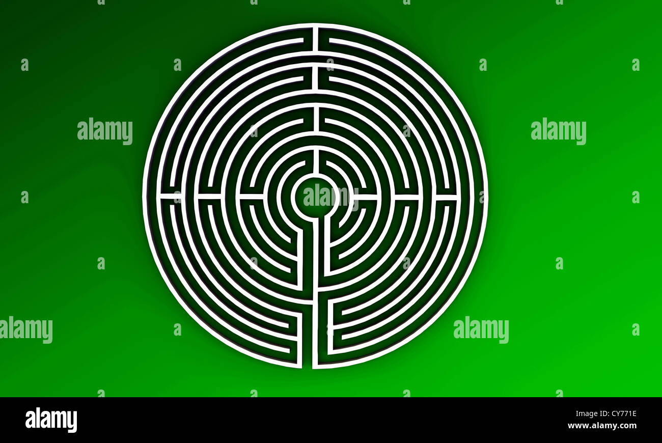 circular labyrinth isolated on green background Stock Photo - Alamy