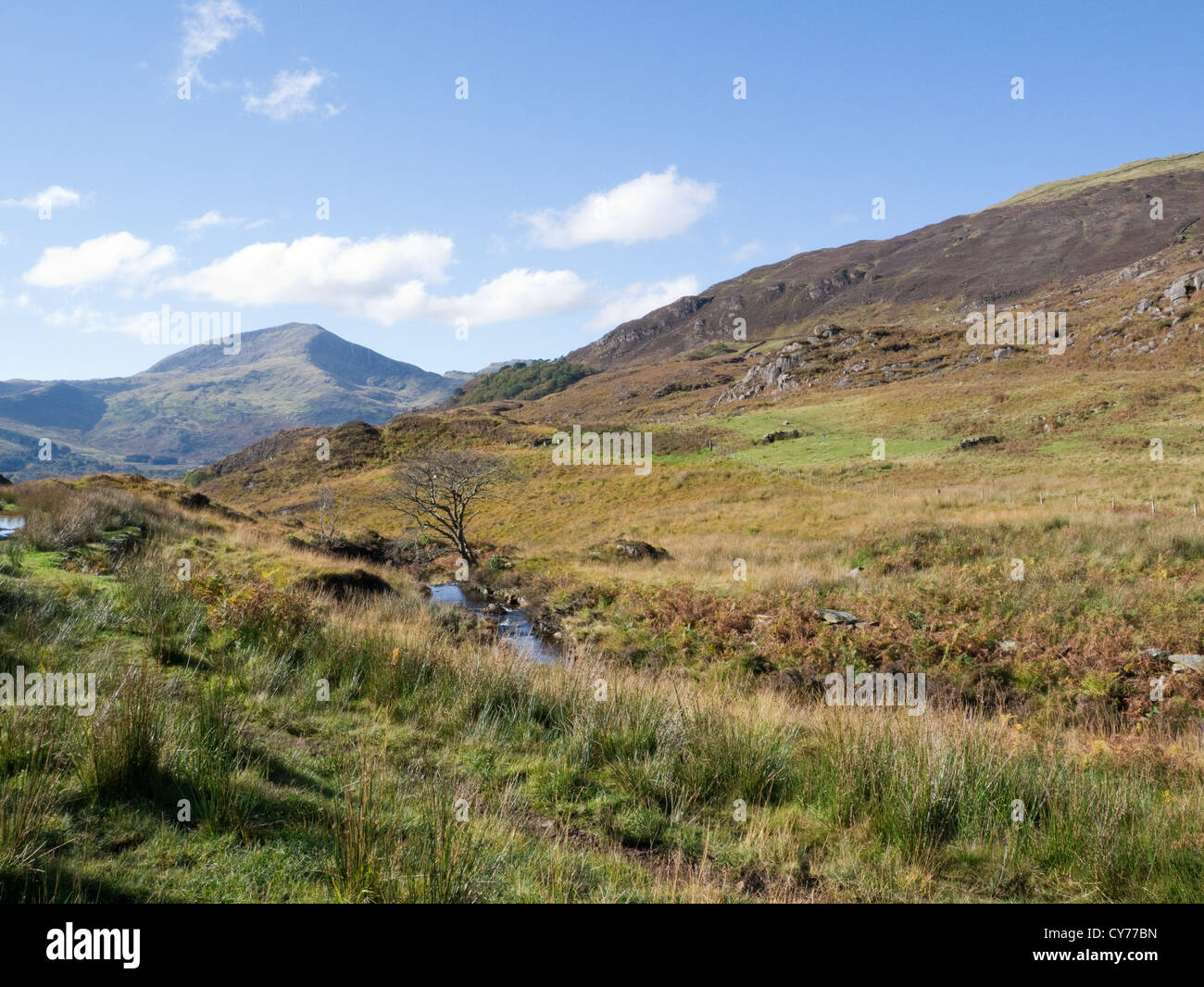 Eryri Snowdonia National Park North Wales October View along valley ...