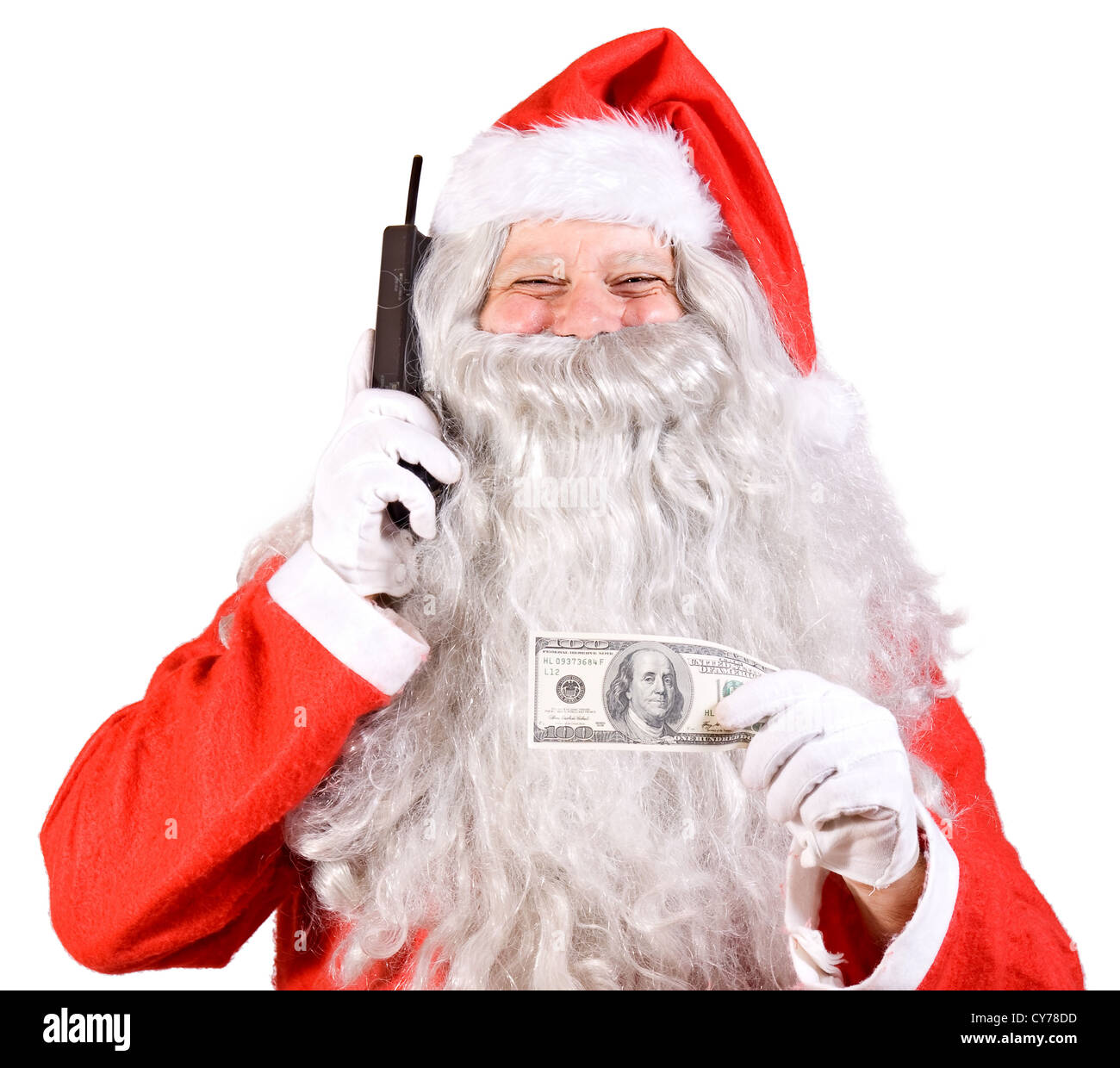Santa Claus hold banknotes Stock Photo - Alamy