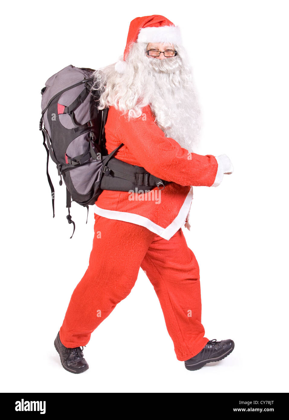 Santa Claus with backpack Stock Photo - Alamy