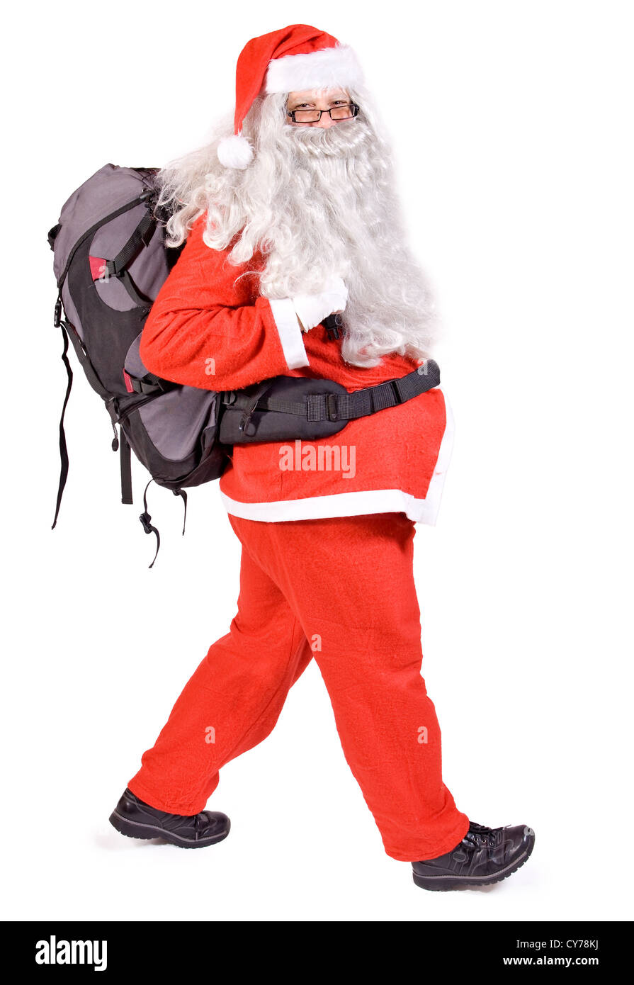 Santa Claus with backpack Stock Photo - Alamy