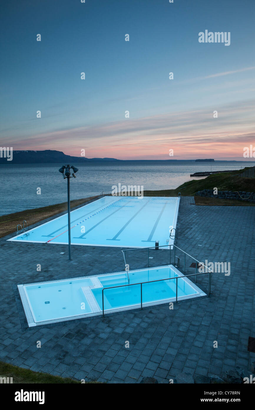 The swimming pool in Hofsós, Iceland, has a great view over ...