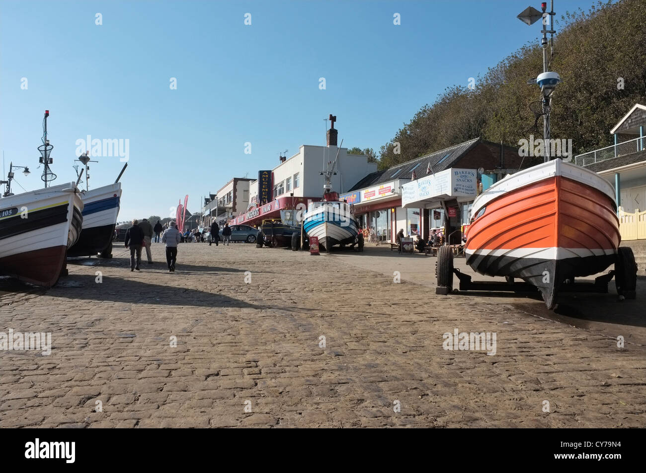 The cobble landing at Filey, East Yorkshire Stock Photo - Alamy