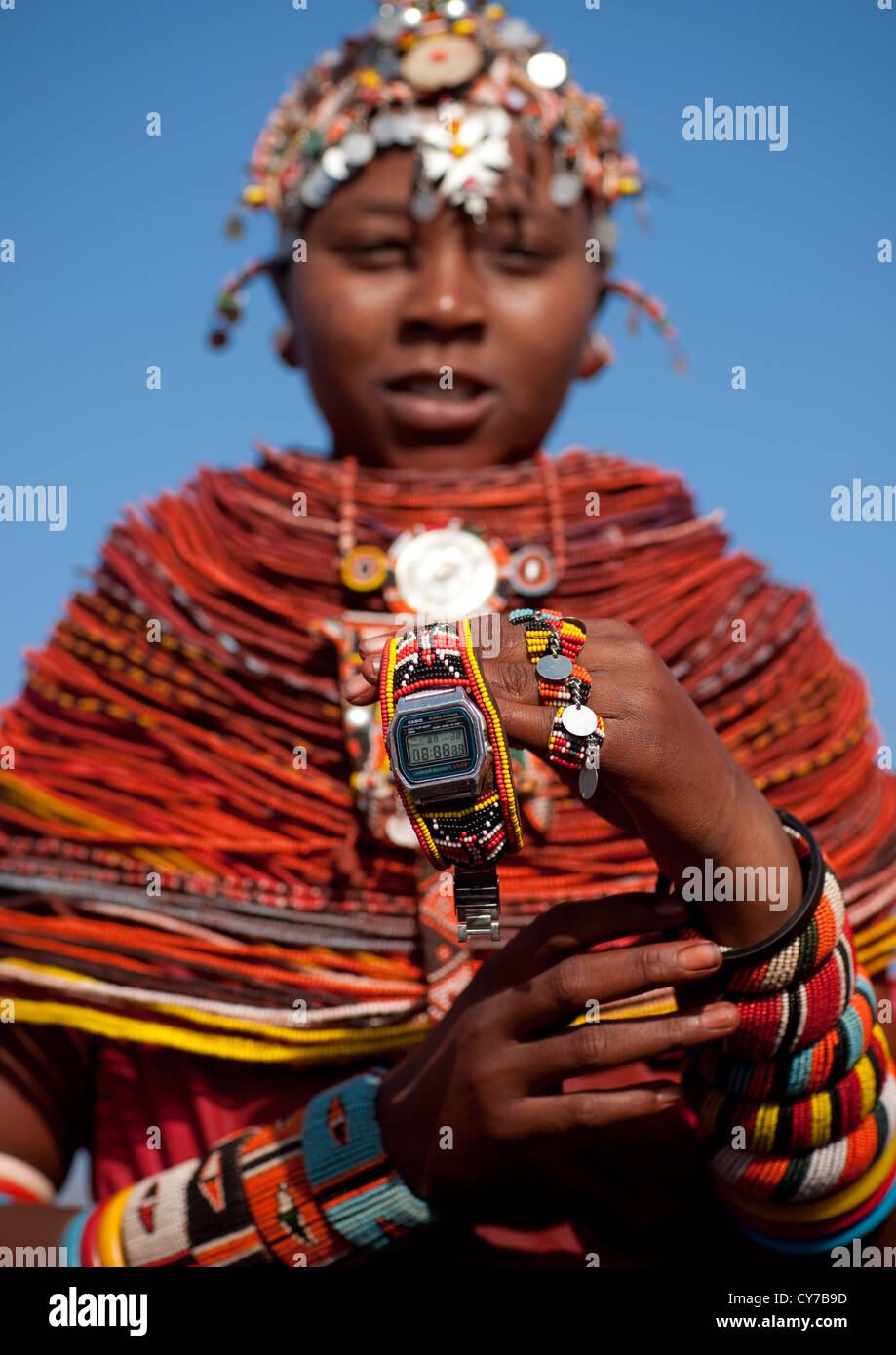 Rendille Tribe Girl And Her Watch, Kenya Stock Photo - Alamy