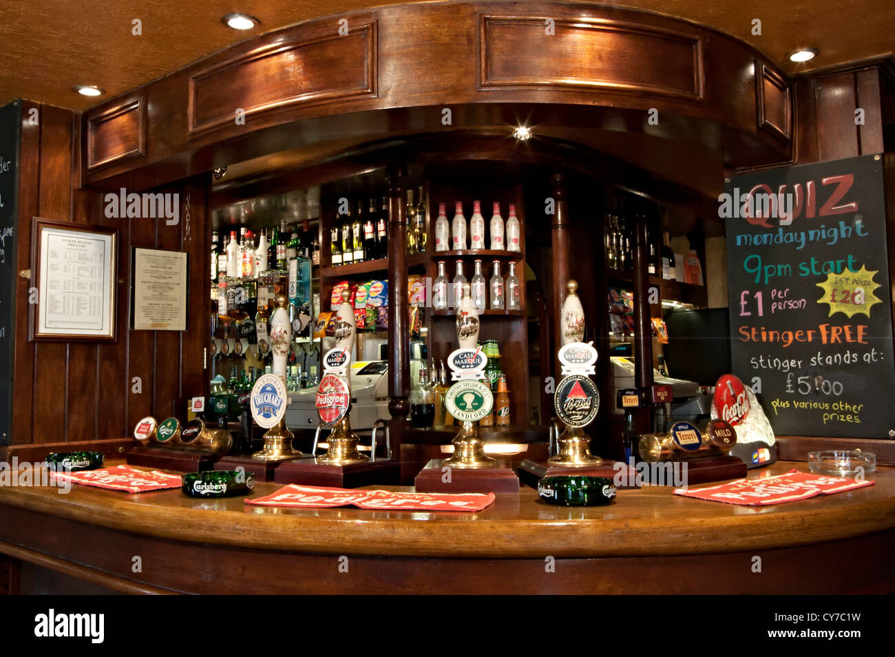 Pedigree beer old space inn Coca cola Beer pumps on the bar area in the ...