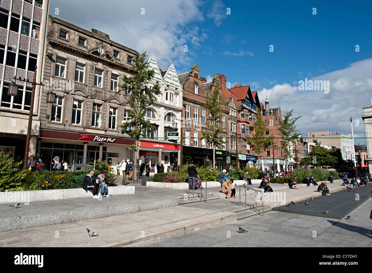 Long row west Nottingham market square shops Stock Photo - Alamy