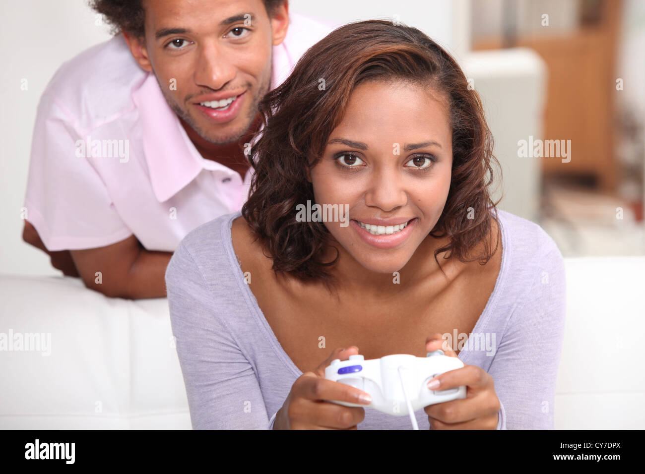 Couple playing computer games Stock Photo - Alamy