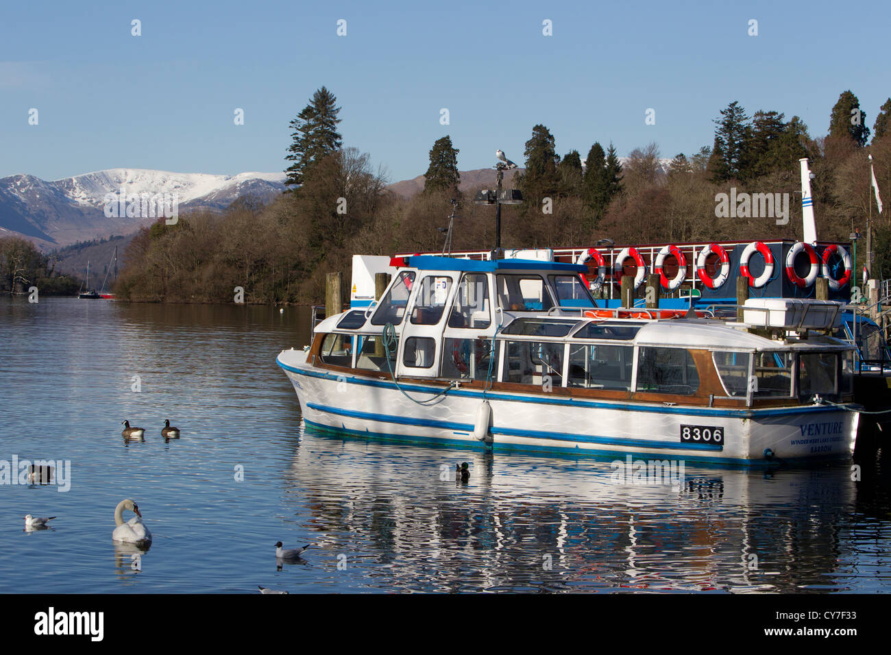 Lake Windermere in the cold winter with snow on the fells -hills -Lake ...