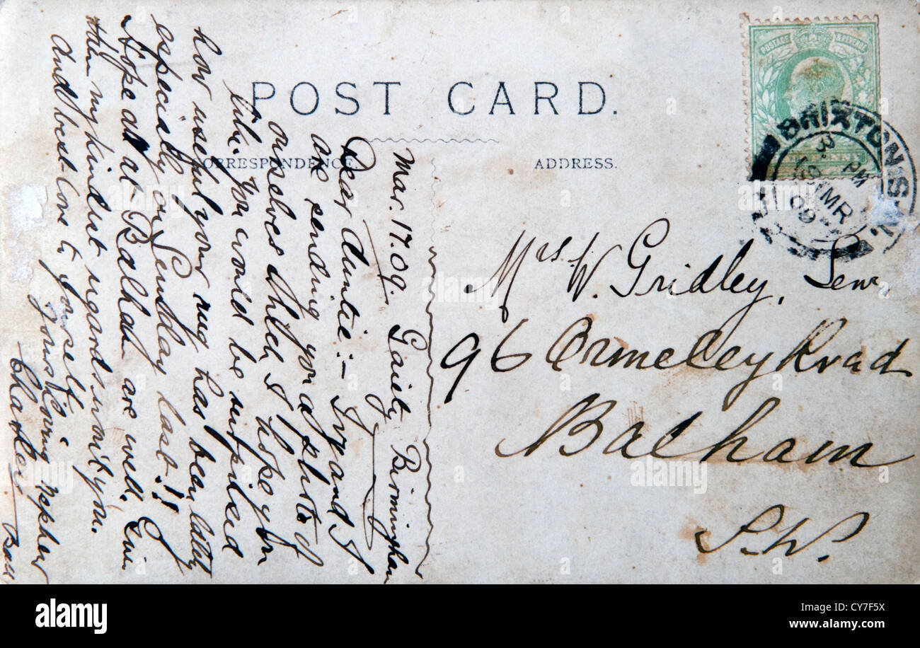 Postcard written neat tidy handwriting. Written with pen and ink. 1907 ...