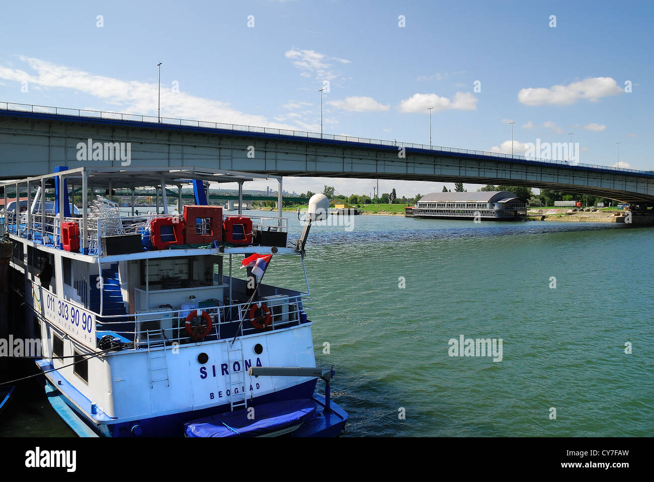 Belgrade, Serbia, the Sava river : boat for sightseeing tour on the ...
