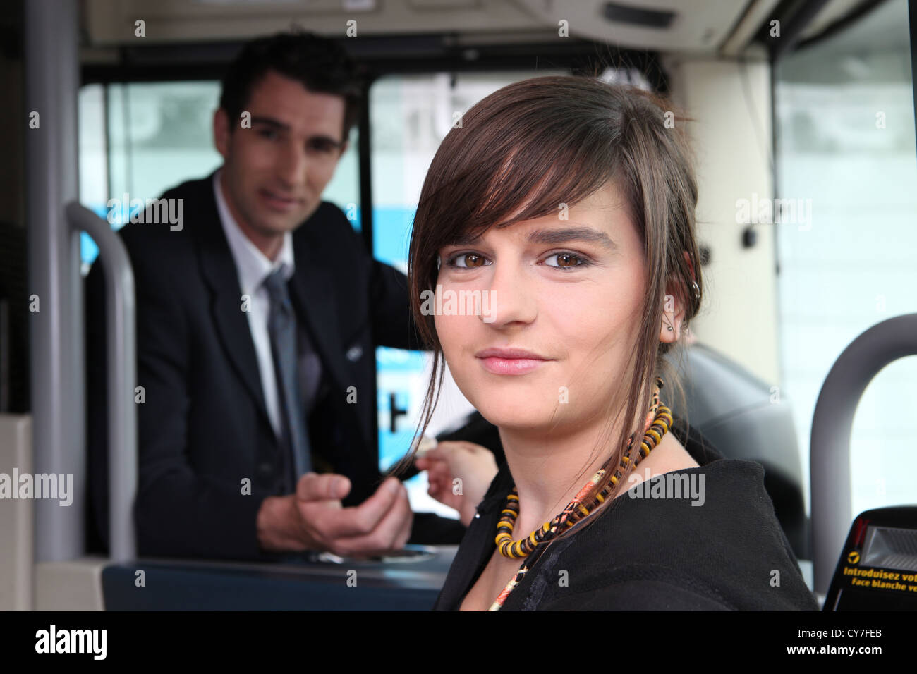 Urban girl bus smiling hi-res stock photography and images - Alamy