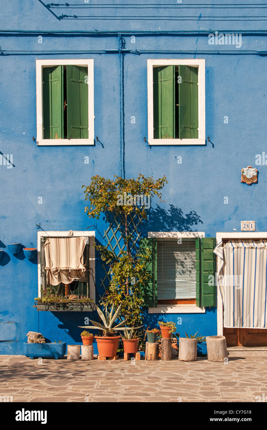 Bright Blue House Front, Burano, Venice, Veneto, Italy Stock Photo - Alamy