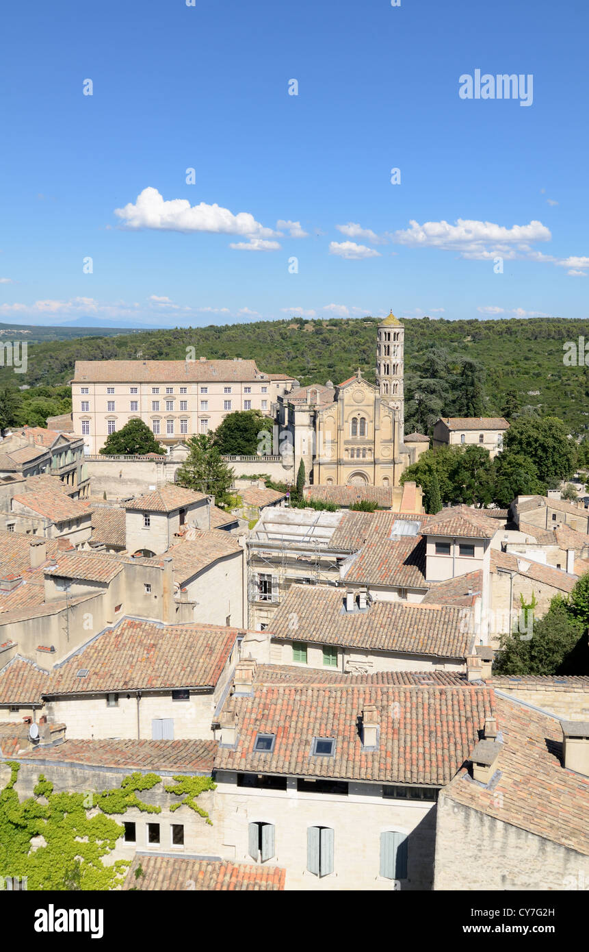 View over Old Town or Historic District of Uzes or Uzès with Saint ...